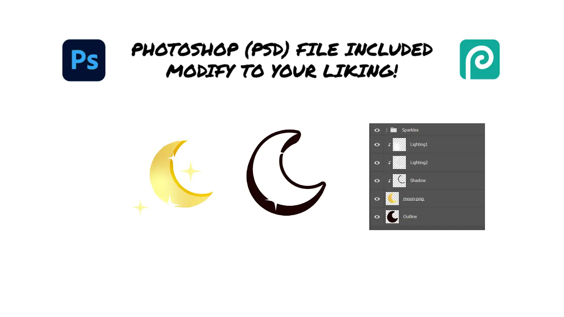 Moon Sub Badges - 6 x Shiny Twitch Sub Badges with Photoshop Files